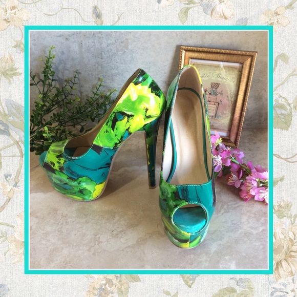 Unique Styles shoes | Shoes | Platform High Heels Mixed Colors Peekaboo ...